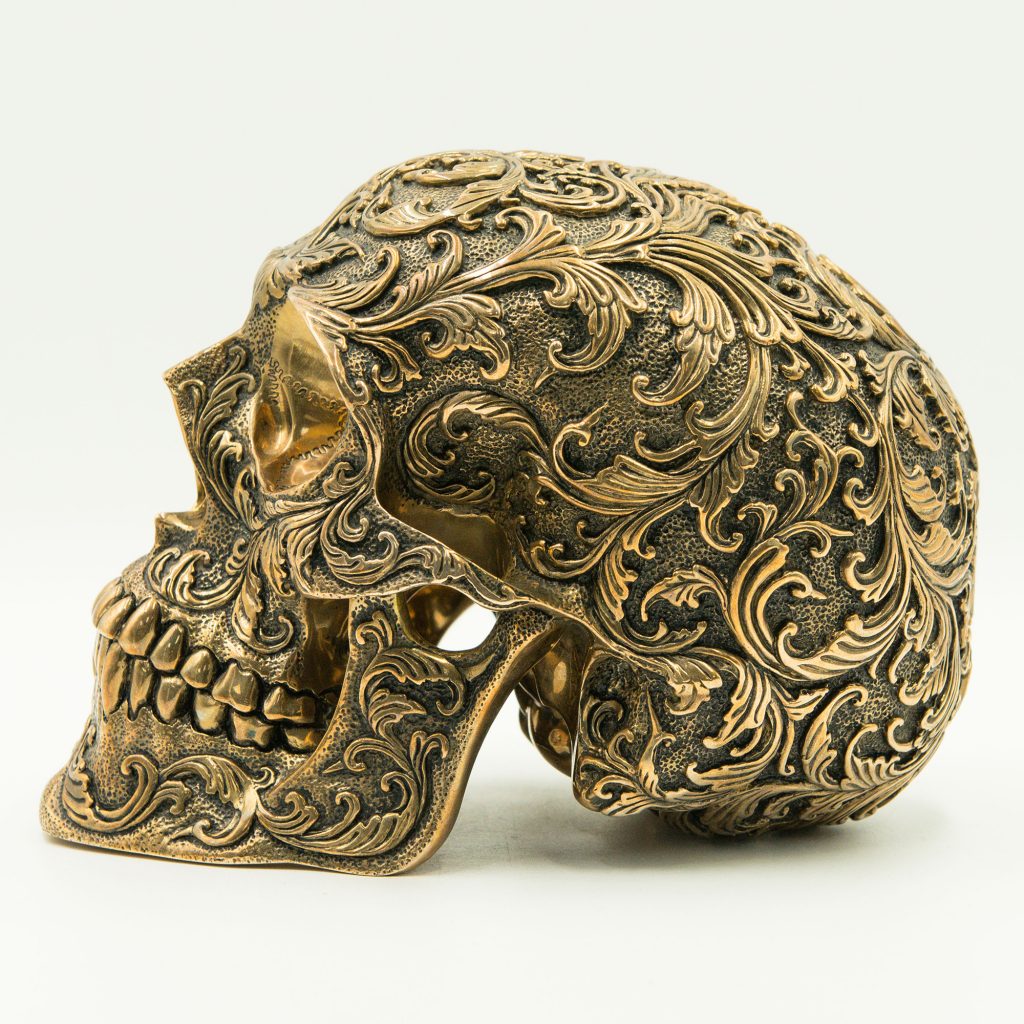 Bronze Skull with Floral Pattern – House of Whitley